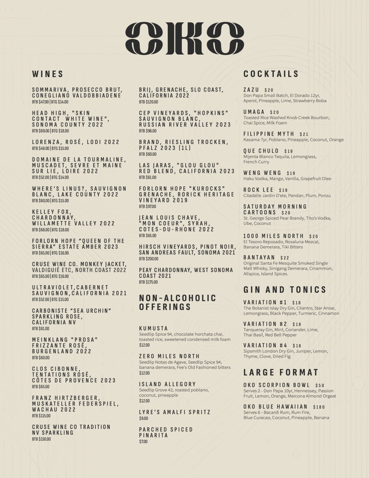 OKO Austin Menu